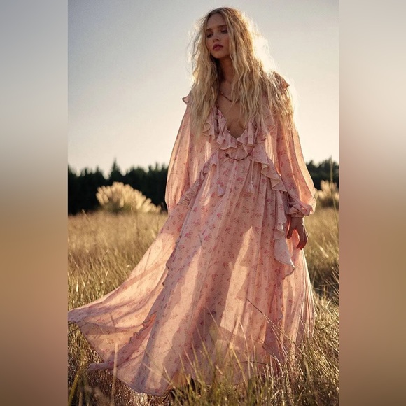 Spell | Dresses | New Spell The Gypsy Fleur Ruffle Gown In Pink | Poshmark
